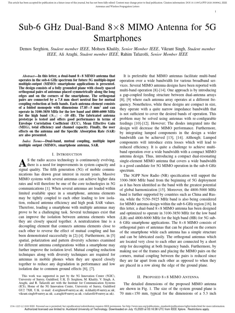 Sub-6 GHZ Dual-Band 8-8 MIMO Antenna For 5G | Download Free PDF ...