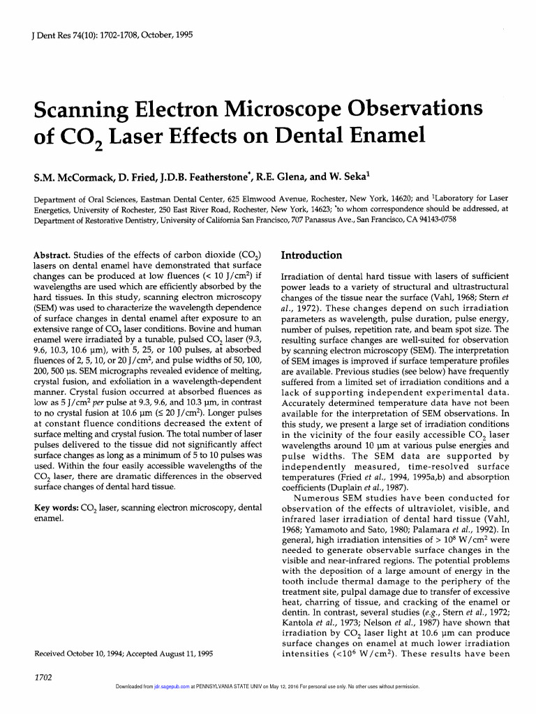 Scanning Electron Microscope Observations of CO2 Laser Effects Dental ...