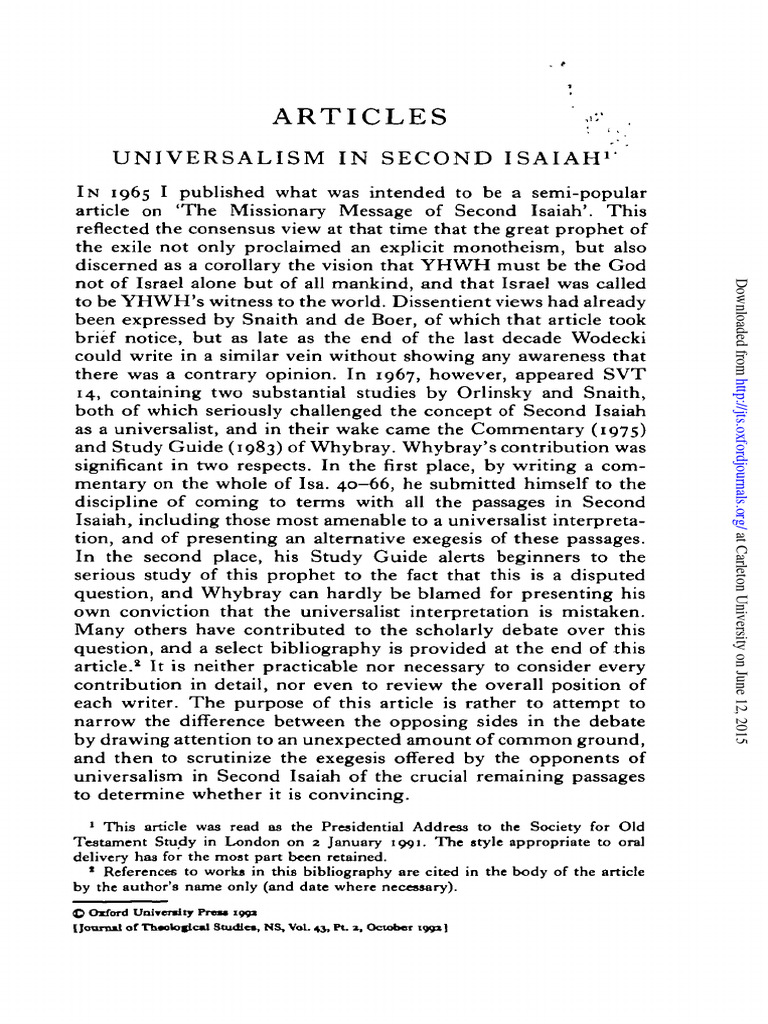 Universalism in Second Isaiah | PDF | Book Of Isaiah | Yahweh