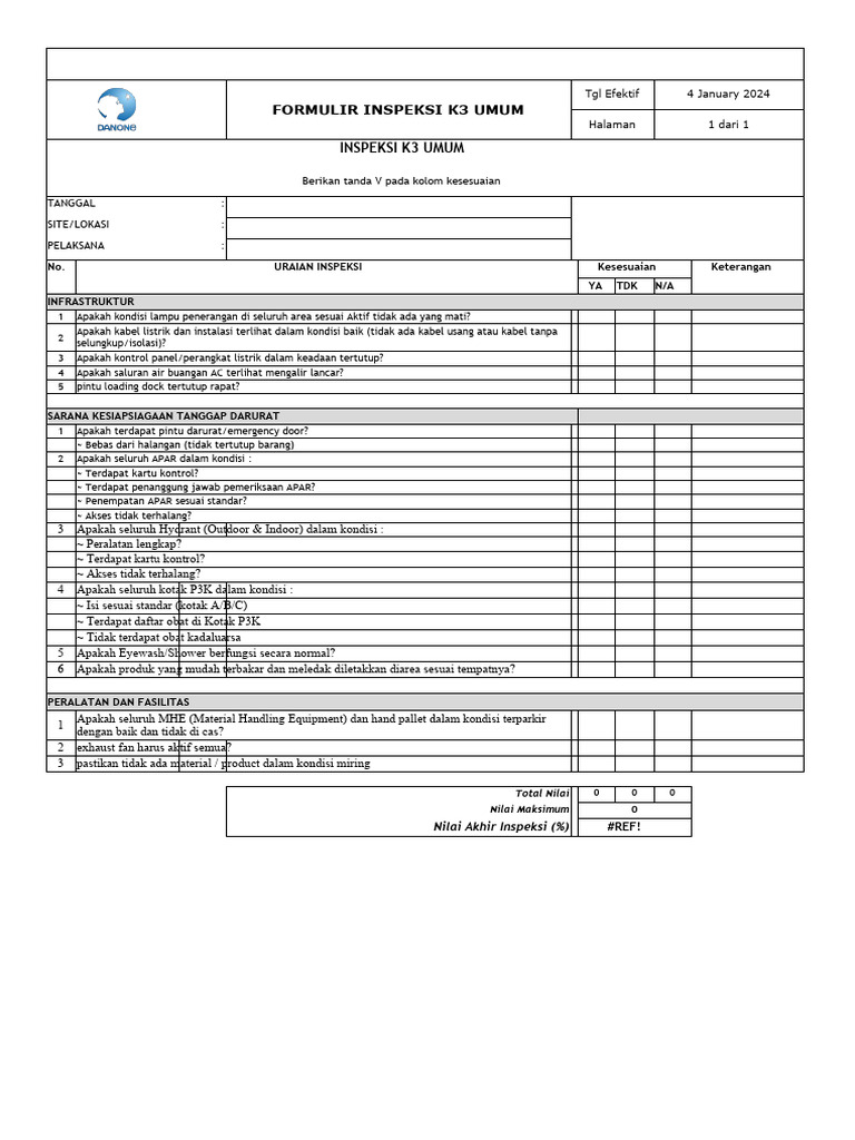 FM-SHE-08-01 Formulir Inspeksi K3 Umum.00 | PDF