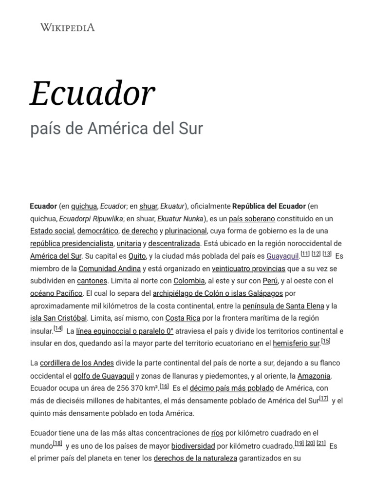 Ecuador - Wikipedia, La Enciclopedia Libre | PDF | Ecuador