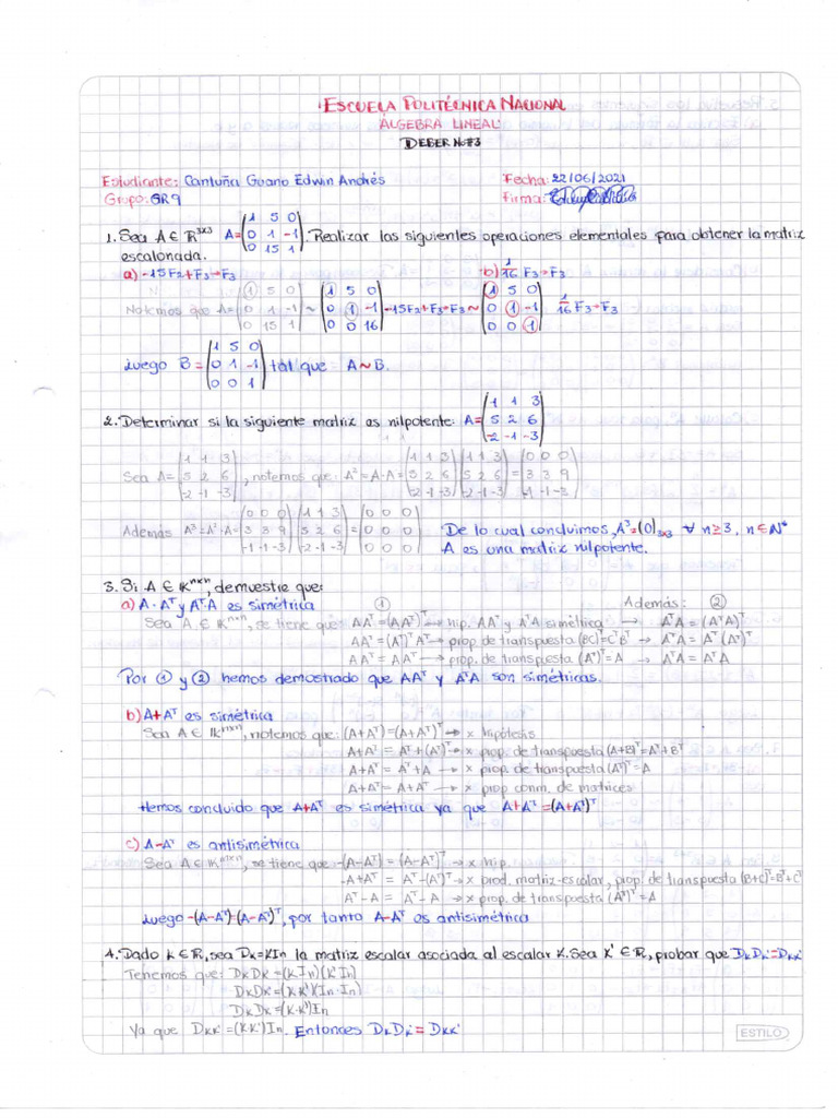 Deber 03 Algebra | PDF