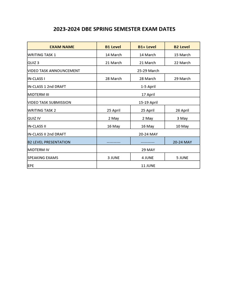 2023-24 Spring Exam Calendar | PDF