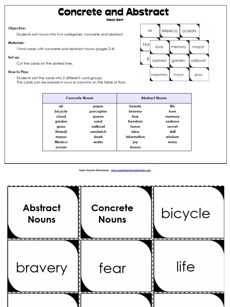 Concerete & Abstract Nouns Sorting | PDF
