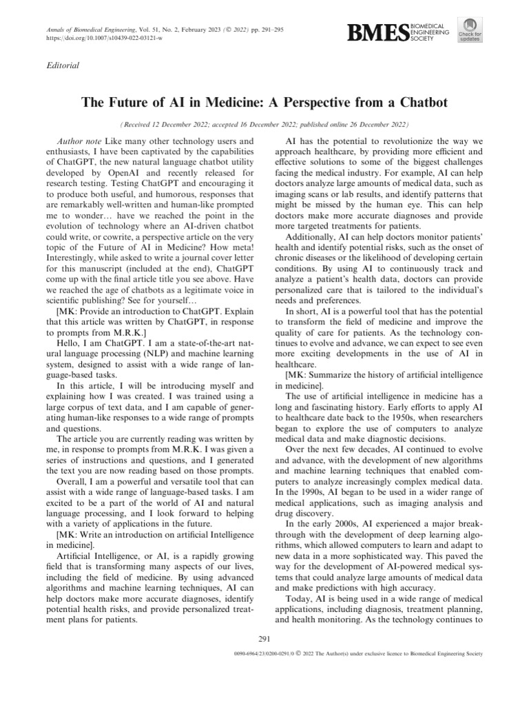 The Future of AI in Medicine: A Perspective From A Chatbot | PDF | Artificial Intelligence ...