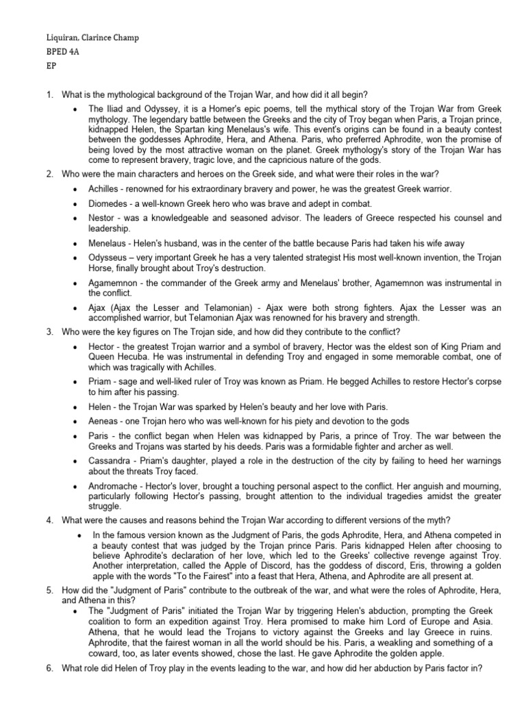 Greek Mythology: The Trojan War | PDF | Paris (Mythology) | Trojan War