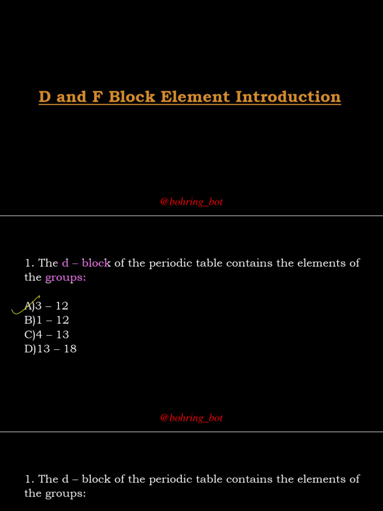 D and F Block Elements Overview | PDF | Transition Metals | Electron ...