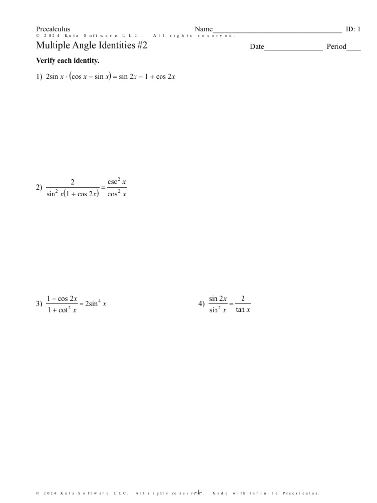 Precalculus Multiple Angle Identities | PDF | Trigonometry ...