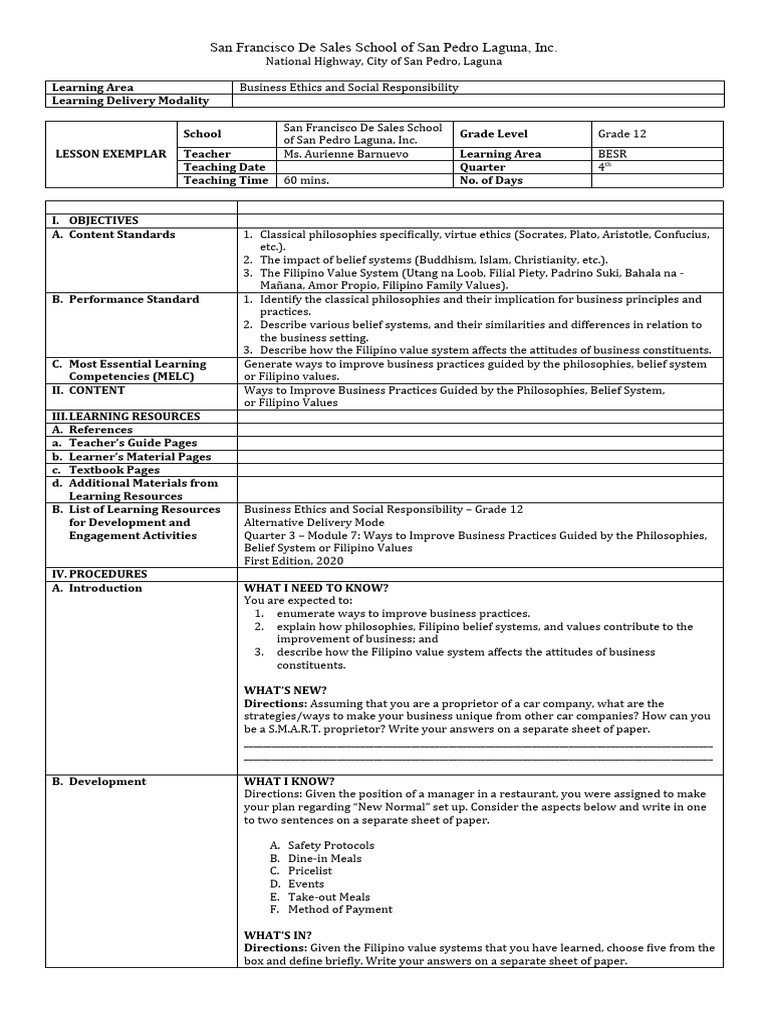 BESR LEarning Exemplar 7 Ways To Improve Bus Practices | PDF | Goal ...