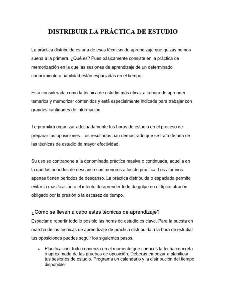 Distribuir La Práctica de Estudio | PDF | Aprendizaje | Memoria