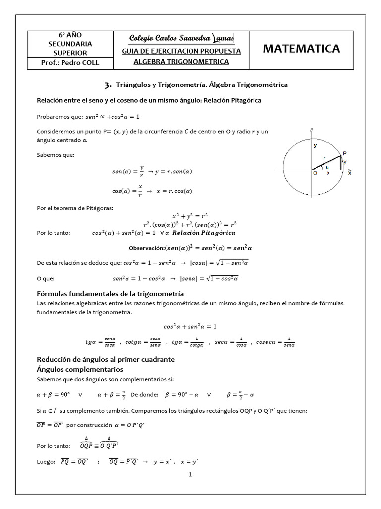 GUIA TP 3 Algebra | Descargar gratis PDF | Funciones trigonométricas | Trigonometría