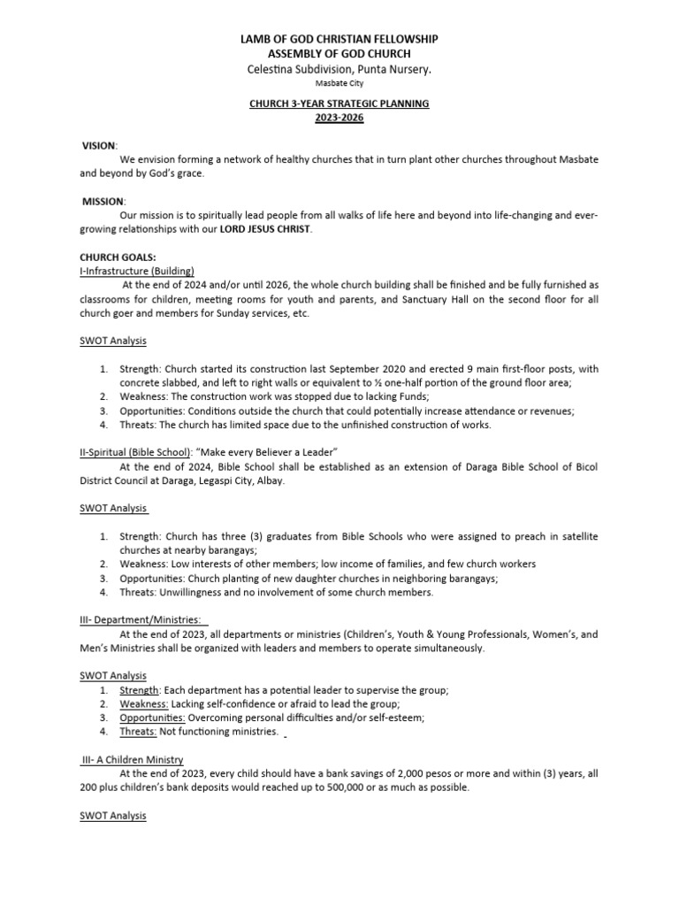 strategic plan | PDF | Swot Analysis | Christian Denominational Families