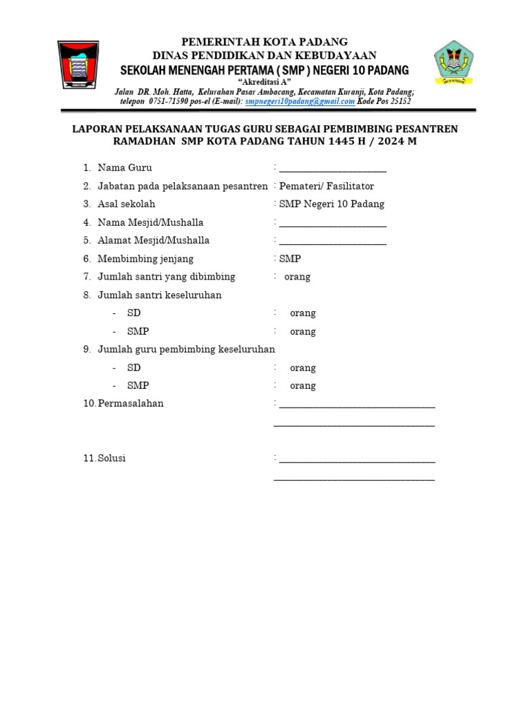 Laporan Tugas Guru Pesantren Ramadhan 2024 | PDF
