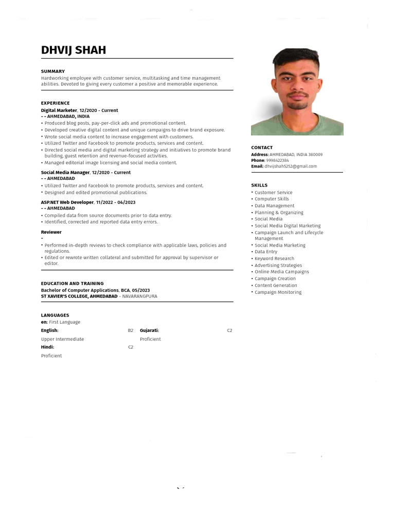 Dhvij Shah Resume | PDF | Popular Culture & Media Studies | Social Media