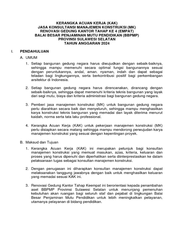 2024 KAK REV. 1 KONSULTAN MK GEDUNG KANTOR | PDF