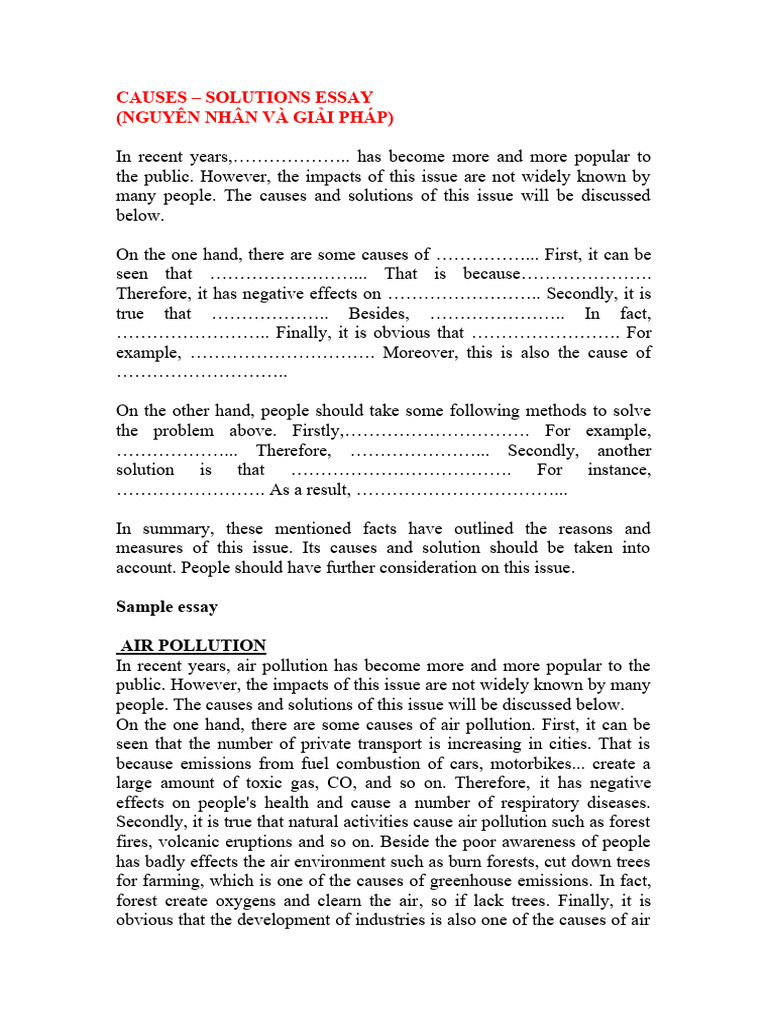 Causes - Effects - Problems - Solutions Essay | PDF | Atmosphere Of Earth | Air Pollution
