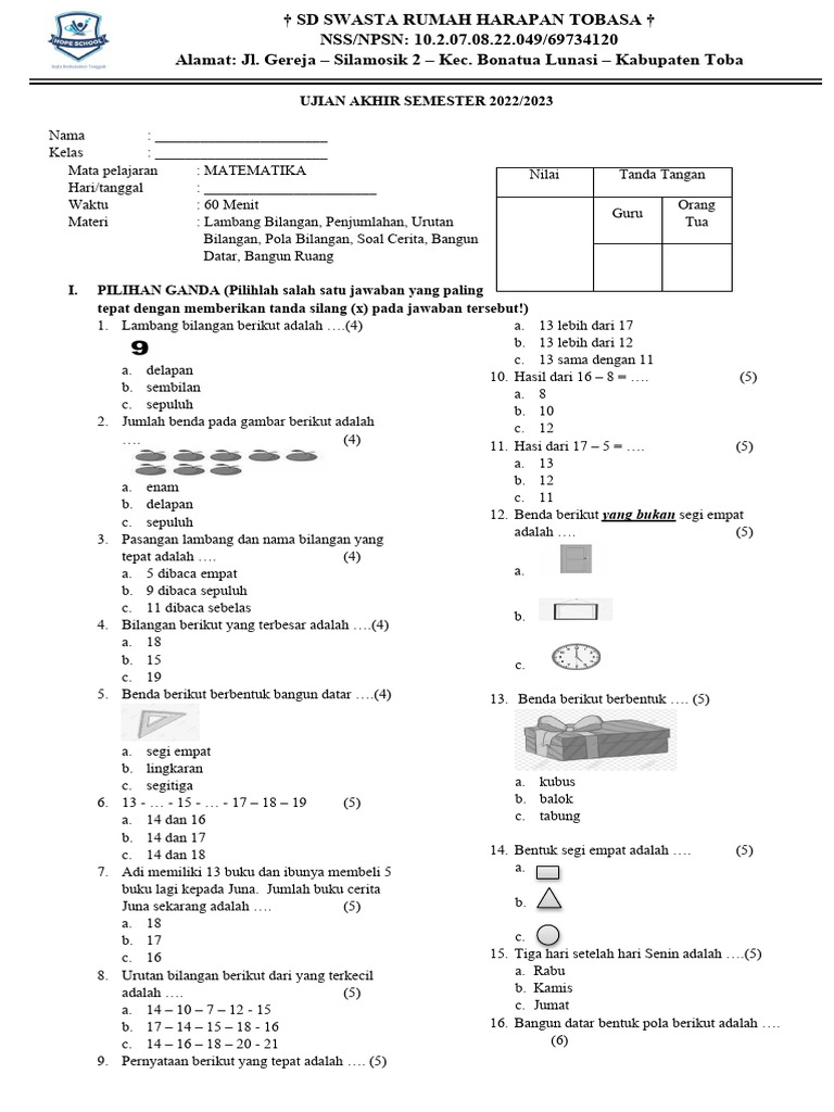 Soal Uas Ganjil Math | PDF