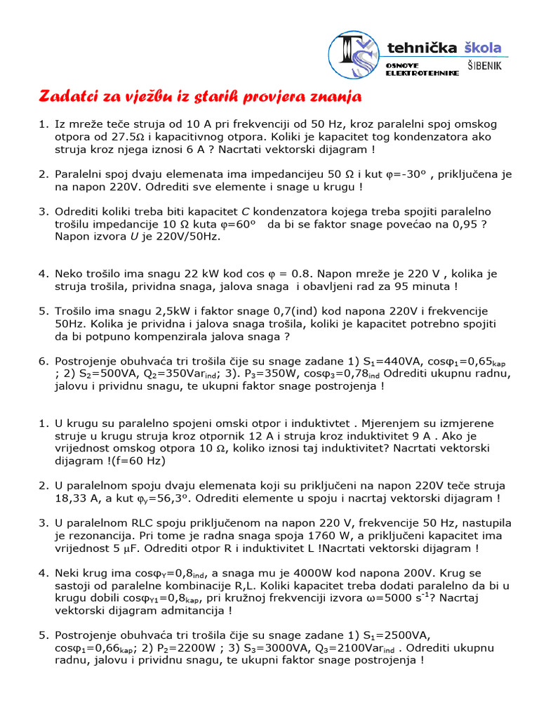 OE 2 PP Paral.-Snaga-Kompen. - Slozeni Spoj Zadatci Za Vjezbu | PDF