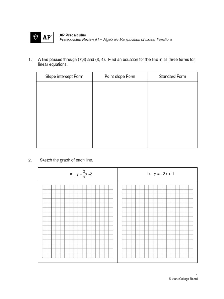 Ap Precalculus Prerequisites Problem Set 1 | PDF | Mathematical ...