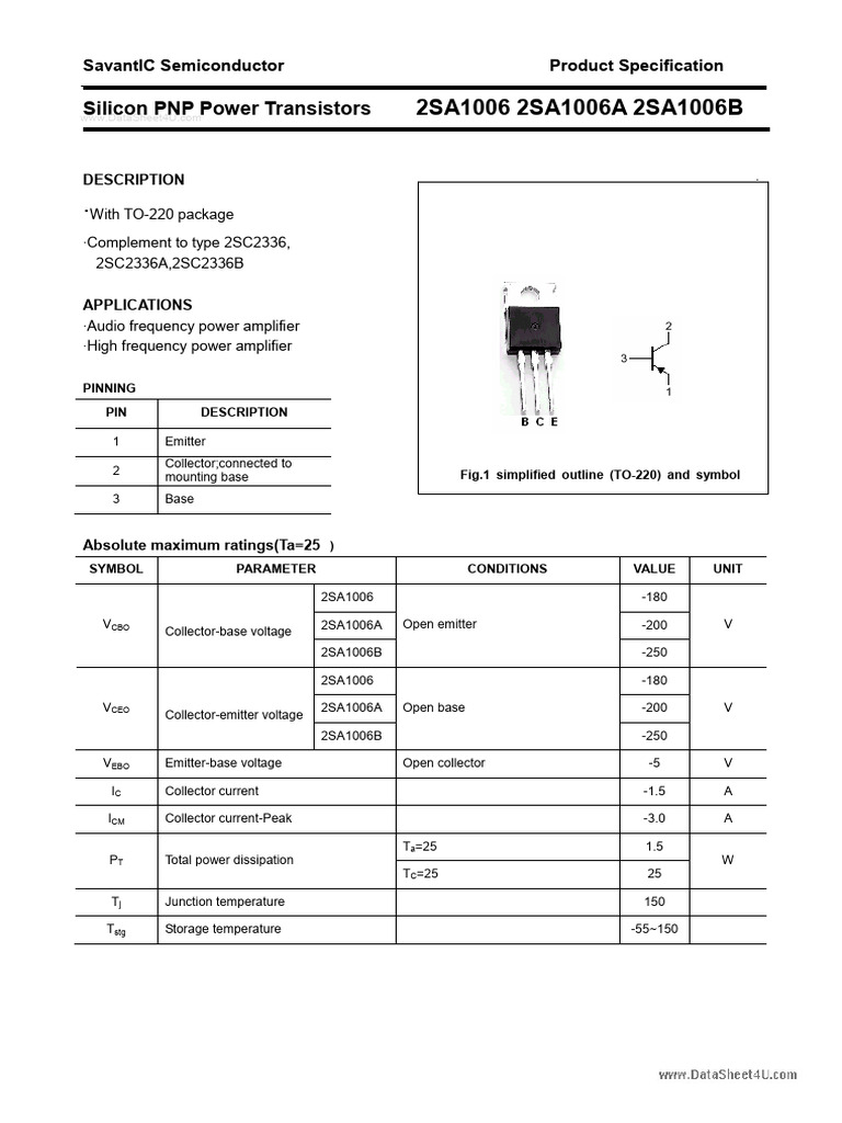 Silicon PNP Power Transistors Specs | PDF | Bipolar Junction Transistor ...
