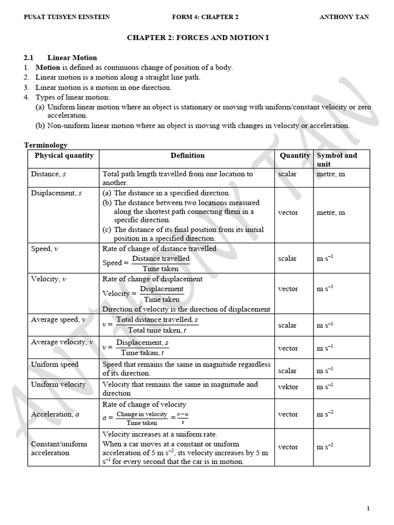Chapter 2: Forces and Motion I 2.1 Linear Motion Motion Is Defined As ...