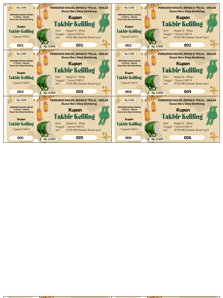 Kupon Takbir Keliling | PDF