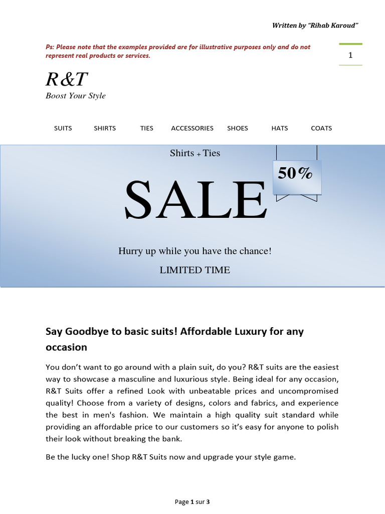 R&T Sale Page | PDF | Softlines (Retail) | Fashion