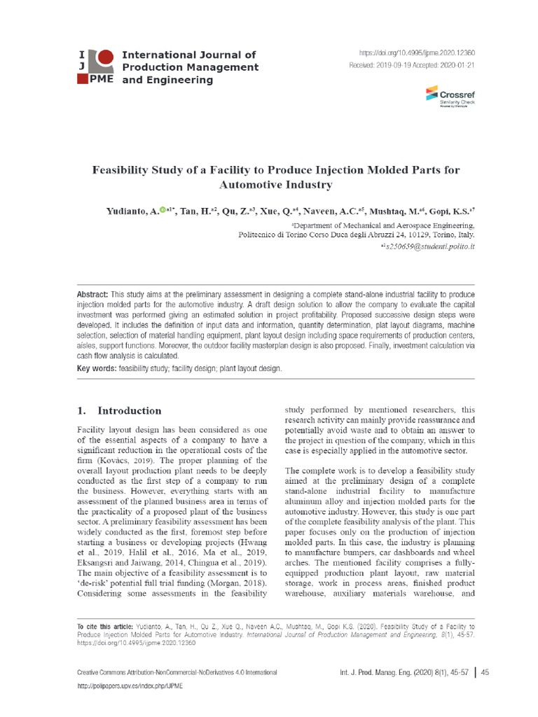 View of Feasibility Study of A Facility To Produce Injection Molded ...