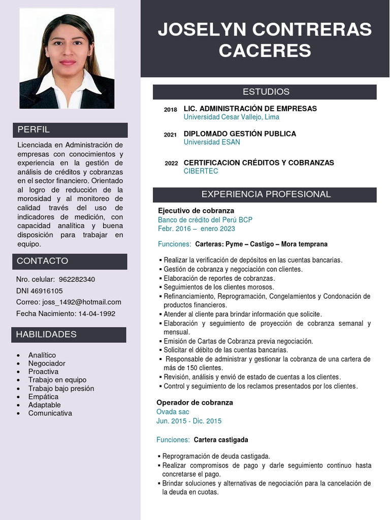 CV CONTRERAS CACERES 2023 | PDF | Business | Economias