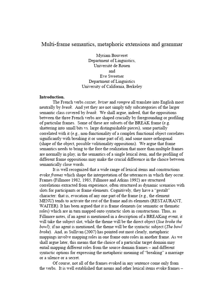Bouveret.SweetserBLS09 | PDF | Lexical Semantics | Idiom