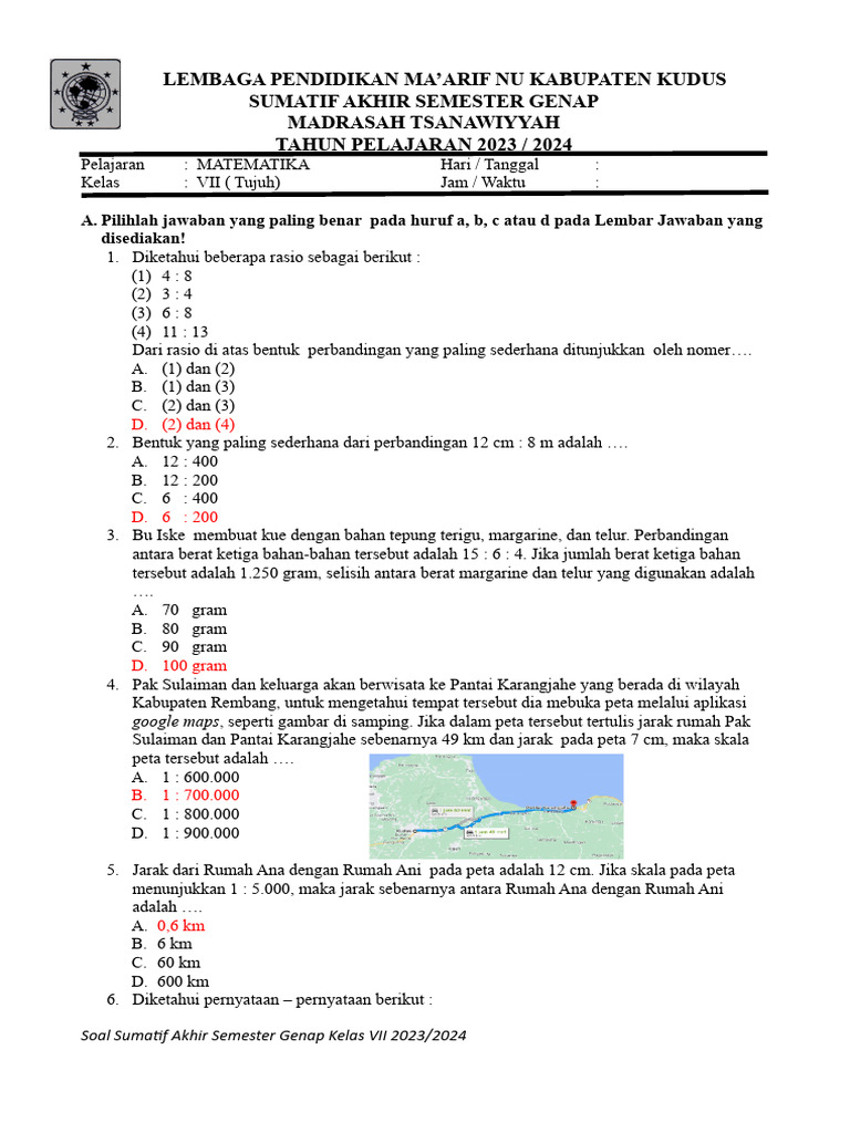 Soal Sas Genap MTK KLS 7 2023-2024 | PDF