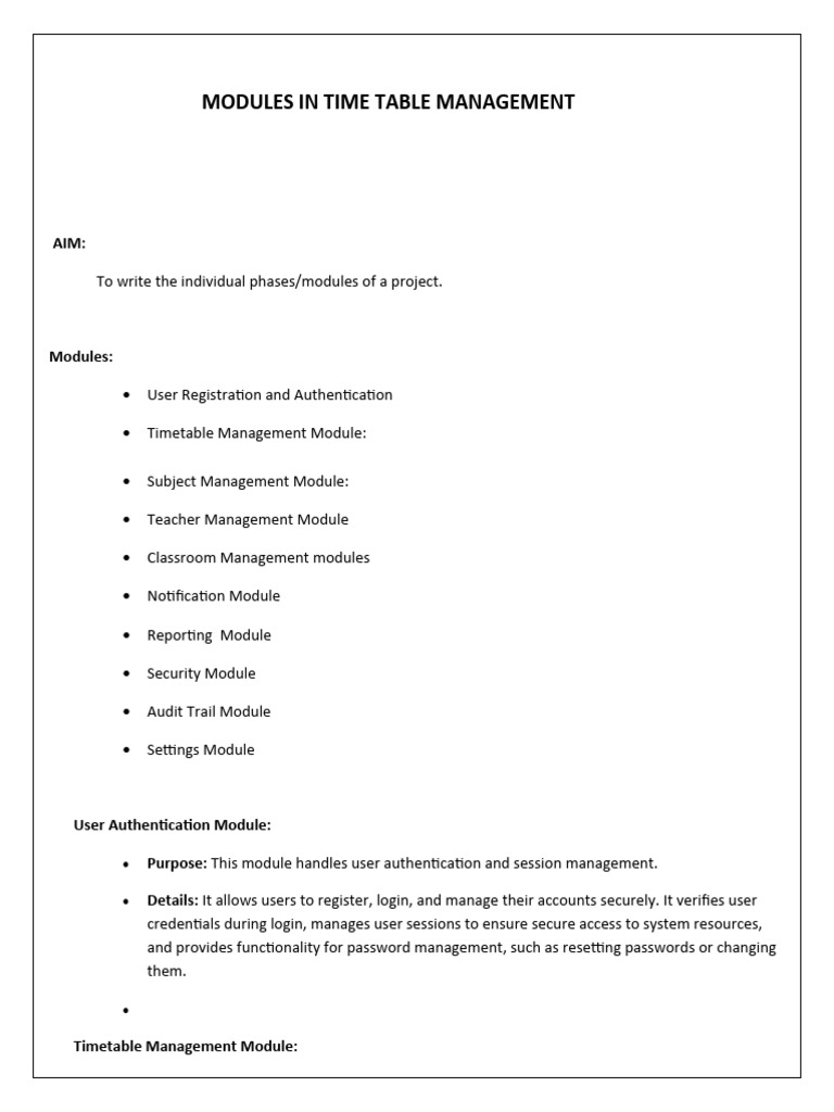 Timetable Management System Modules | PDF | Password | Security