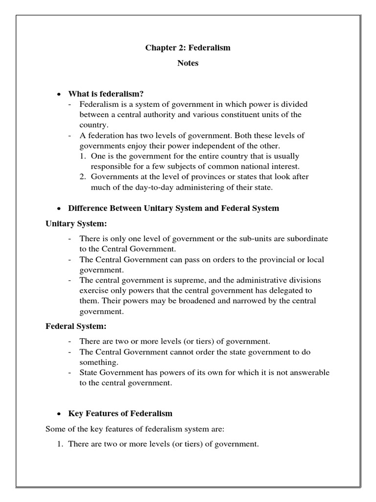Chapter 2 Federalism Notes Final | PDF | Federalism | Government
