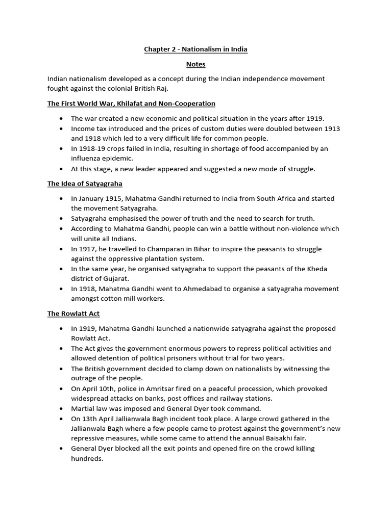 Nationalism in India Notes | PDF | Mahatma Gandhi | Resistance To The ...
