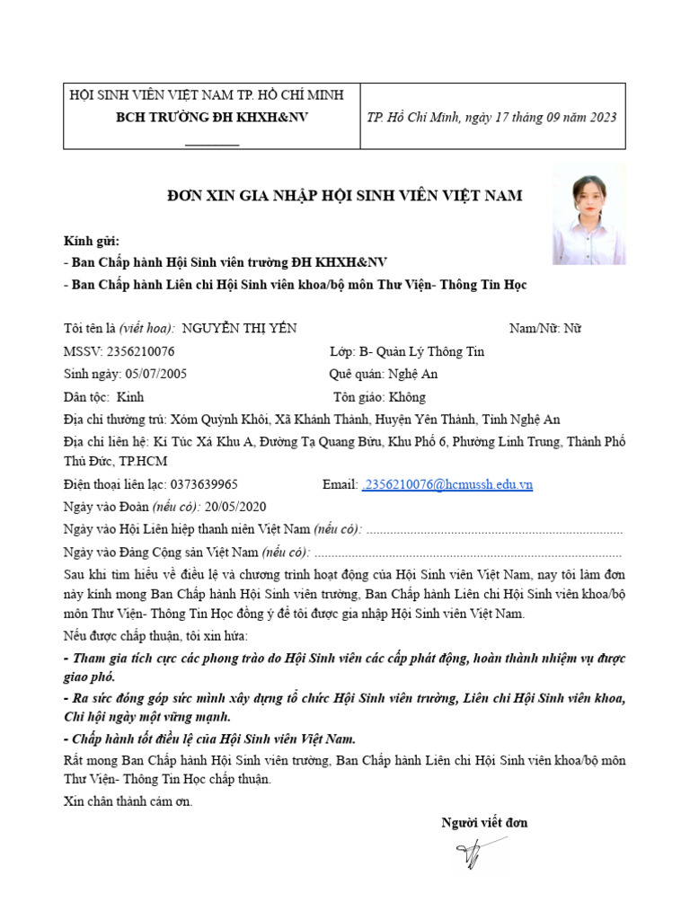 Don Gia Nhap Hoi Sinh Vien | PDF