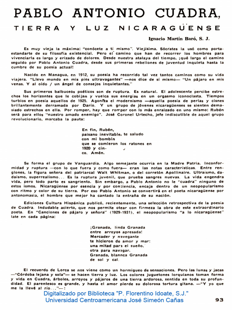 Biografía y poesía de Pablo Antonio Cuadra | PDF