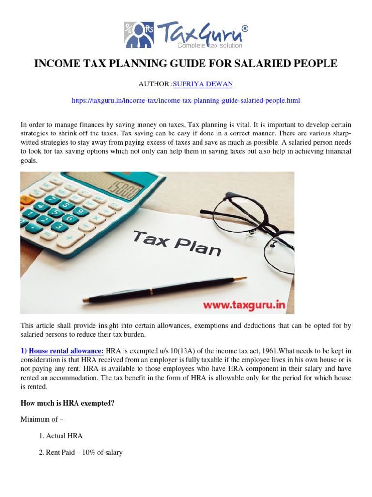 Income Tax Planning Guide For Salaried People - Taxguru - in | PDF | Tax Deduction | Taxes