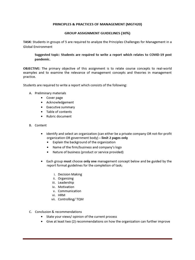 MGT420 Group Assignment Guidelines | PDF | Career & Growth | Self ...