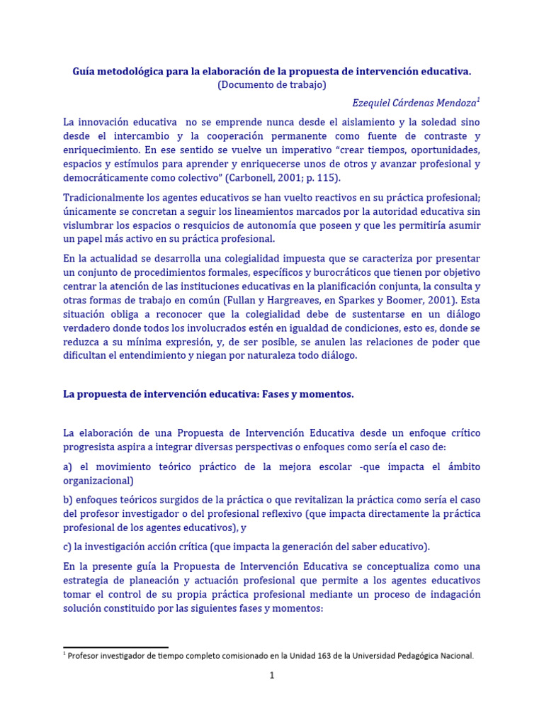 Guia Metodologica para La Elaboracion de La Propuesta de Intervencion Educativa | PDF | Maestros ...