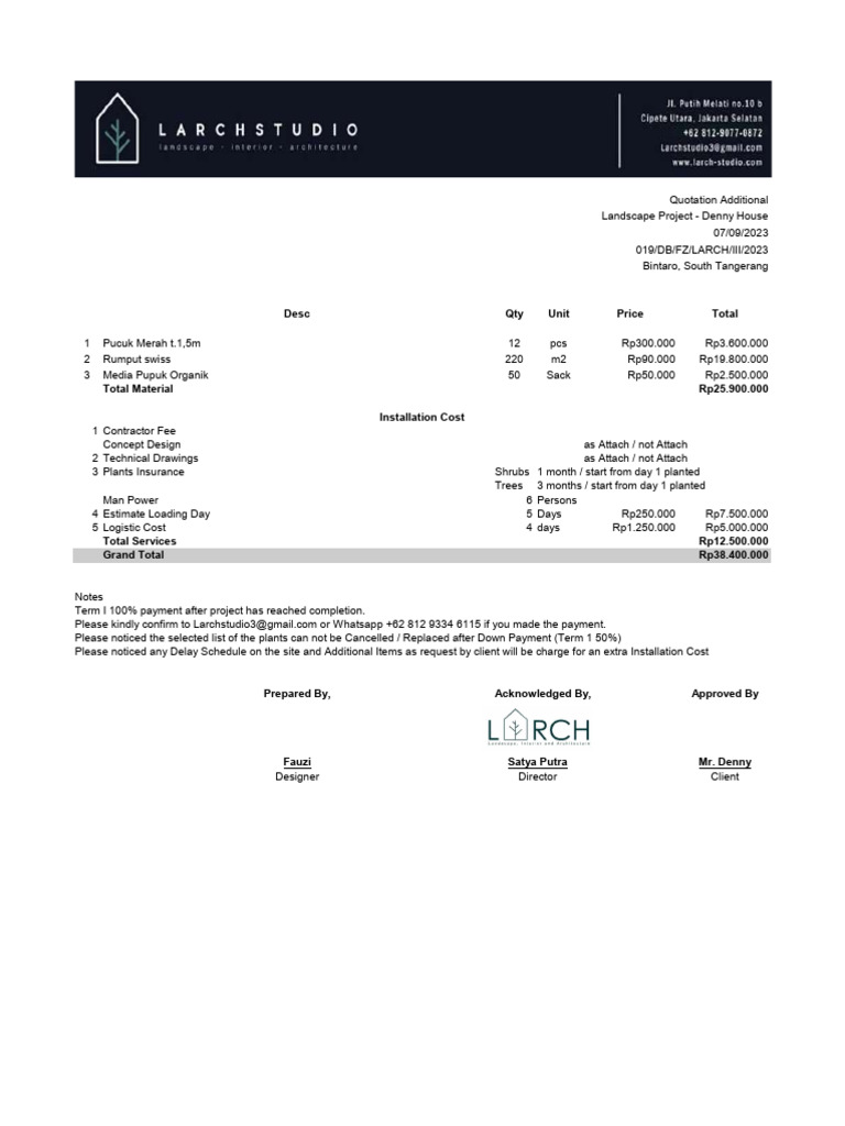 Landscape Project Quotation - Denny House | PDF