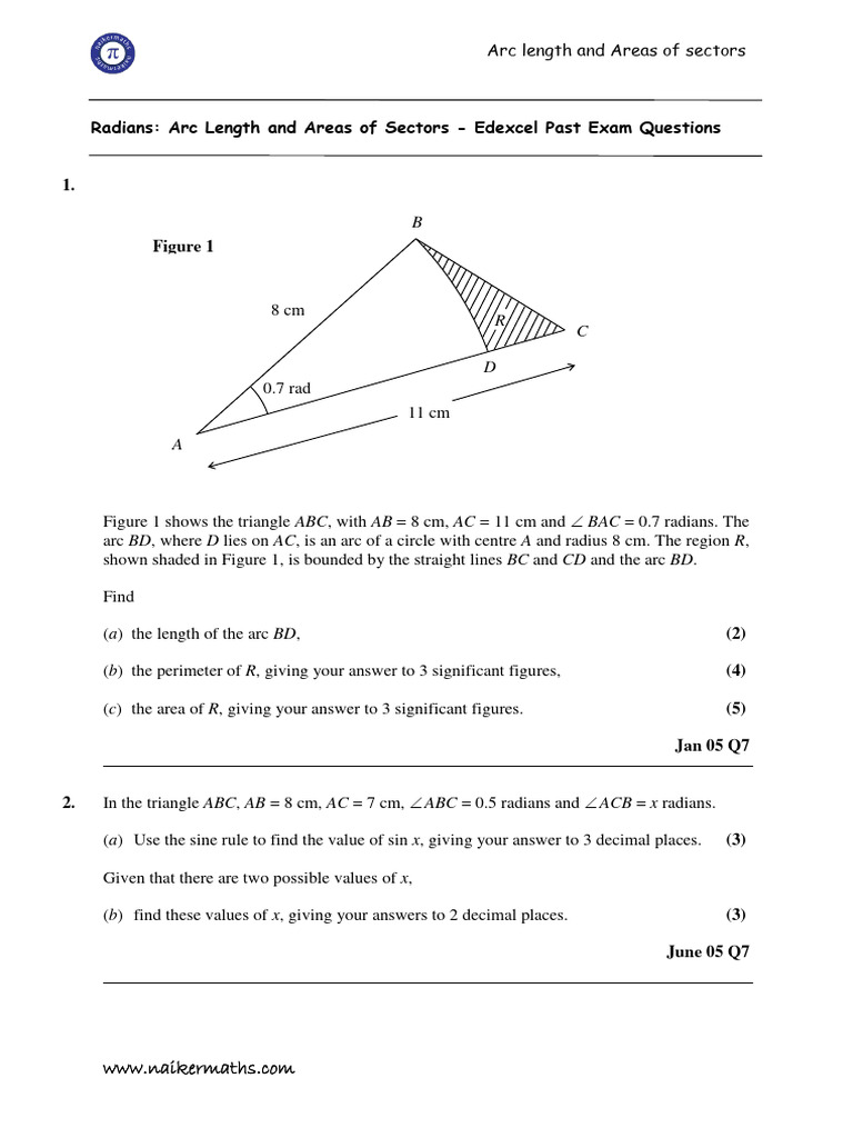 Arc Length and Areas of Sectors | PDF | Area | Circle