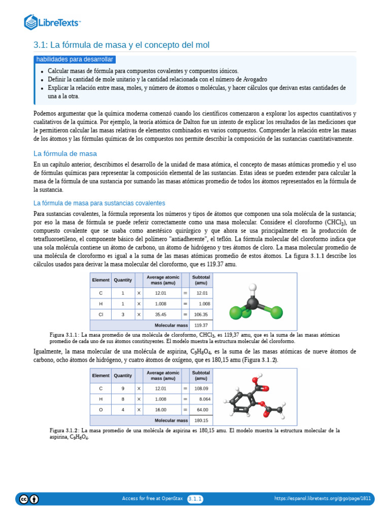 3.1 La Formula de Masa y El Concepto Del Mol | Descargar gratis PDF | Compuestos químicos | Mole ...