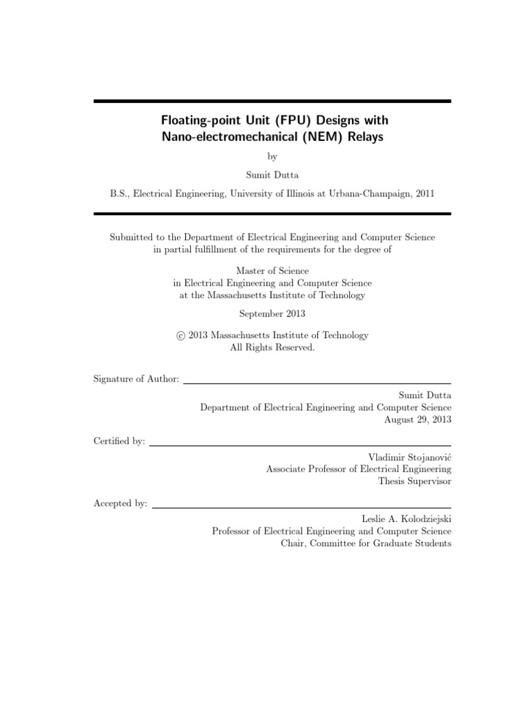 Floating-Point Unit (FPU) Designs With Nano-Electromechanical (NEM) Relays | PDF | Logic Gate | Cmos
