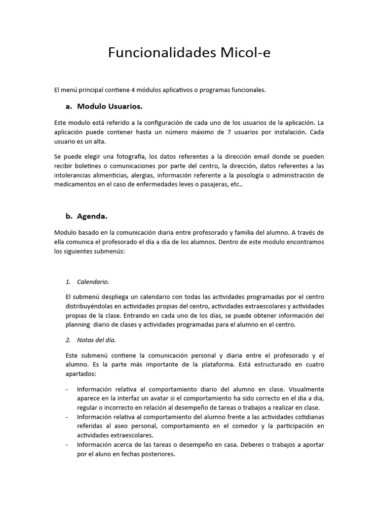 FUNCIONALIDADES MI COL-E | PDF | Software | Informática