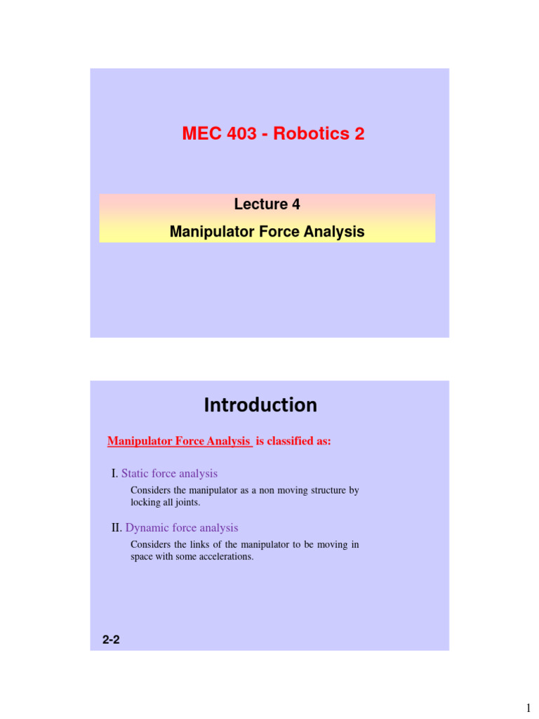 Lecture 4 - Kamal - Static Force Analysis | PDF | Force | Torque