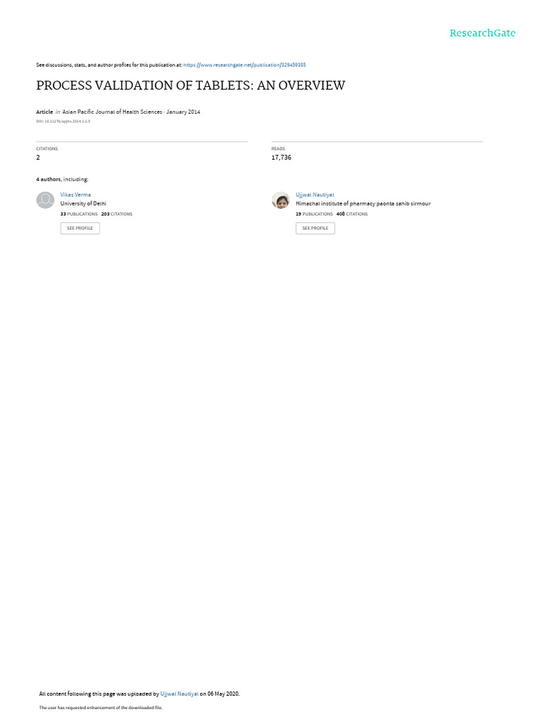 Process Validation of Tablets An Overview | PDF | Tablet (Pharmacy) | Particle Size Distribution