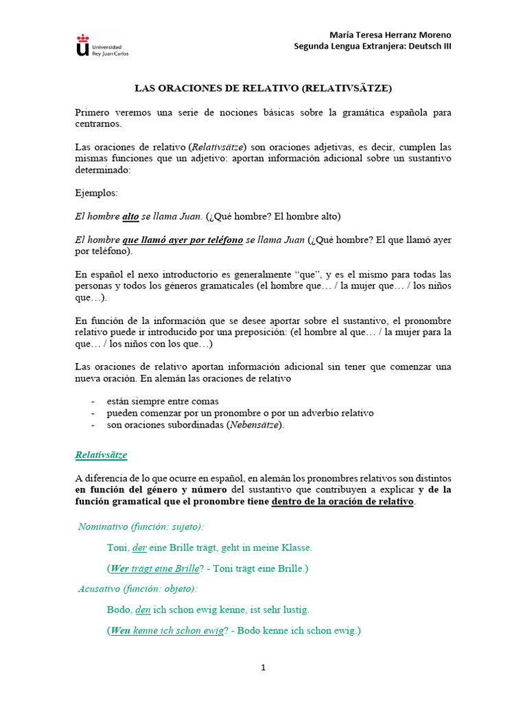 Oraciones de Relativo en Español y Alemán | PDF | Morfología ...