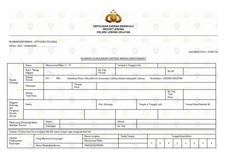 Blangko Kunjungan Warga Lebong | PDF