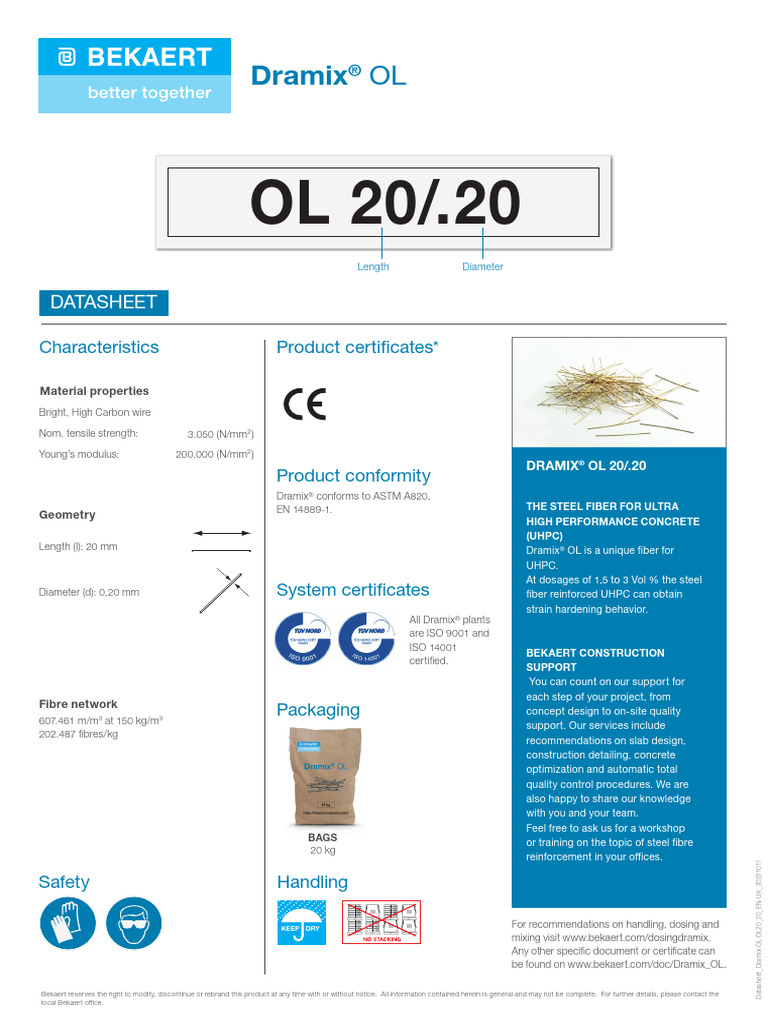 Datasheet - Dramix OL OL20 - 20 - EN-UK | PDF | Fibers | Concrete