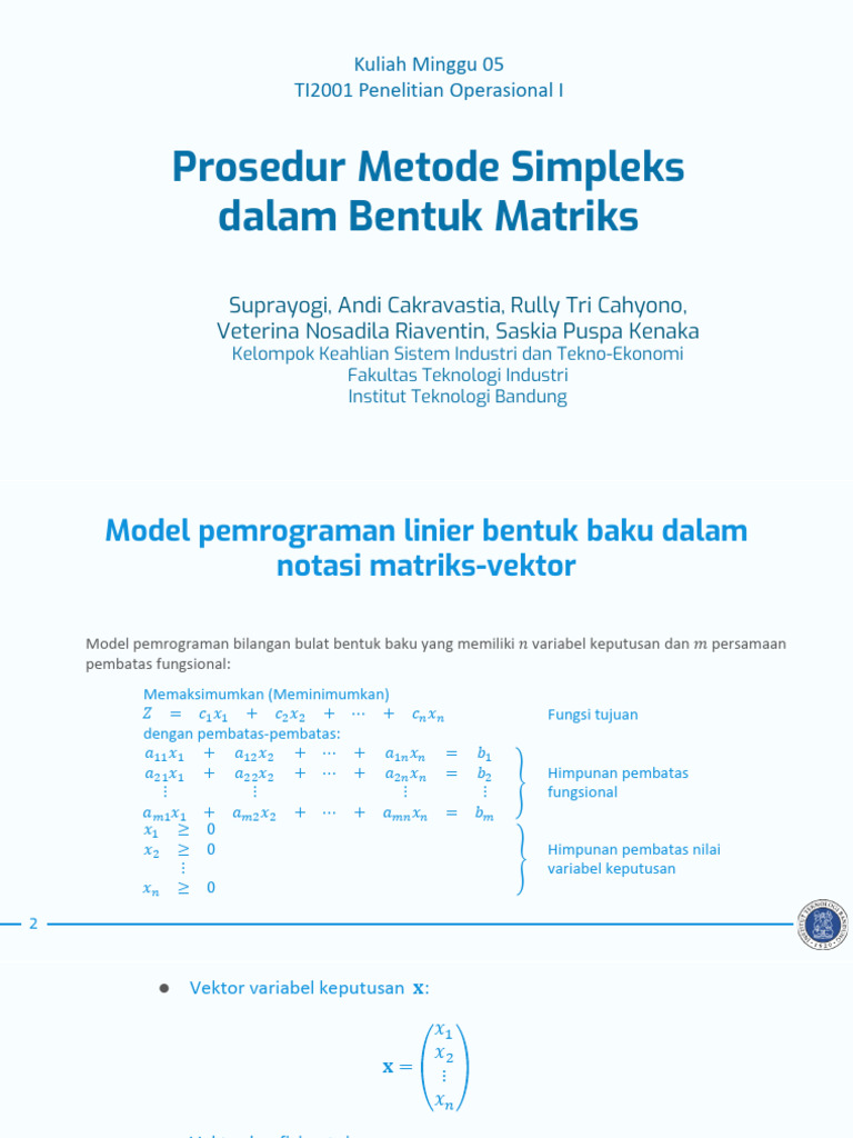 M05 Prosedur Metode Simpleks Dalam Bentuk Oper | PDF